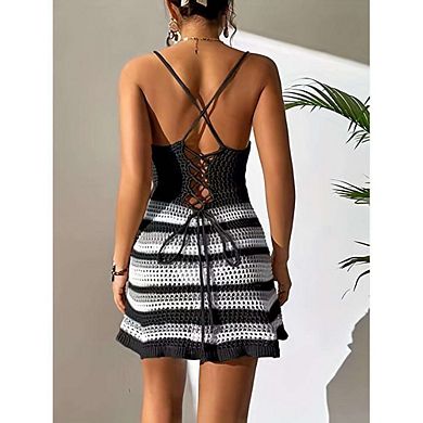 Womens Swimwear Cover Ups Knit Bathing Suit Summer Crochet Hollow Out ...