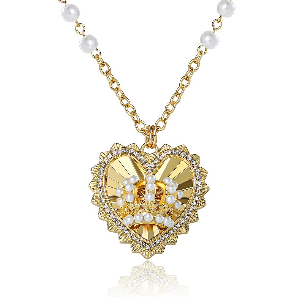 Juicy Couture Charm Heart Necklace, Gold‑Tone with Pearl Accent
