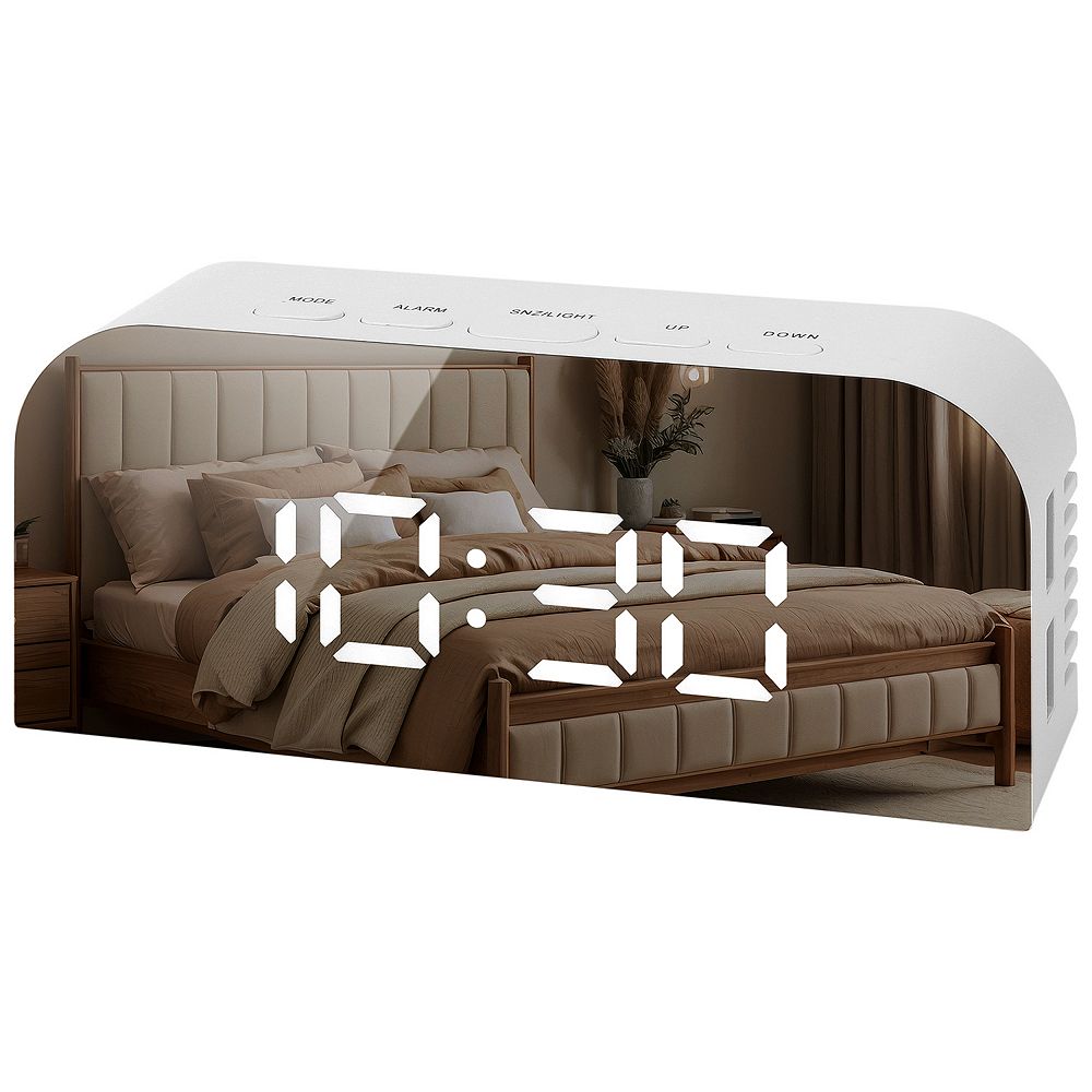 LED Mirror Alarm Clock, Dimmerable, Three Alarms, USB Charging Ports ...