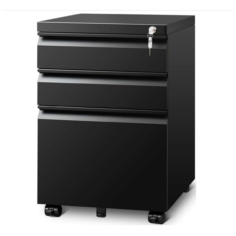 3-Drawer Mobile File Cabinet With Lock - Under Desk Rolling Filing Storage