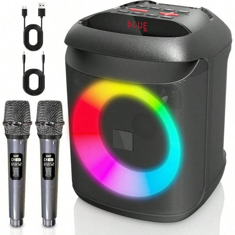 Karaoke with and Two Wireless Microphones, Portable Speaker Home ...