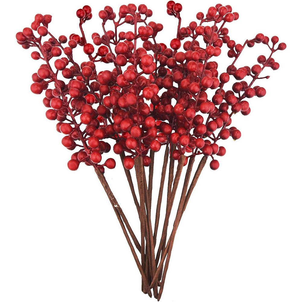 12 Pack Artificial Red Berry Stems Branches, Fake Burgundy Berry Picks ...