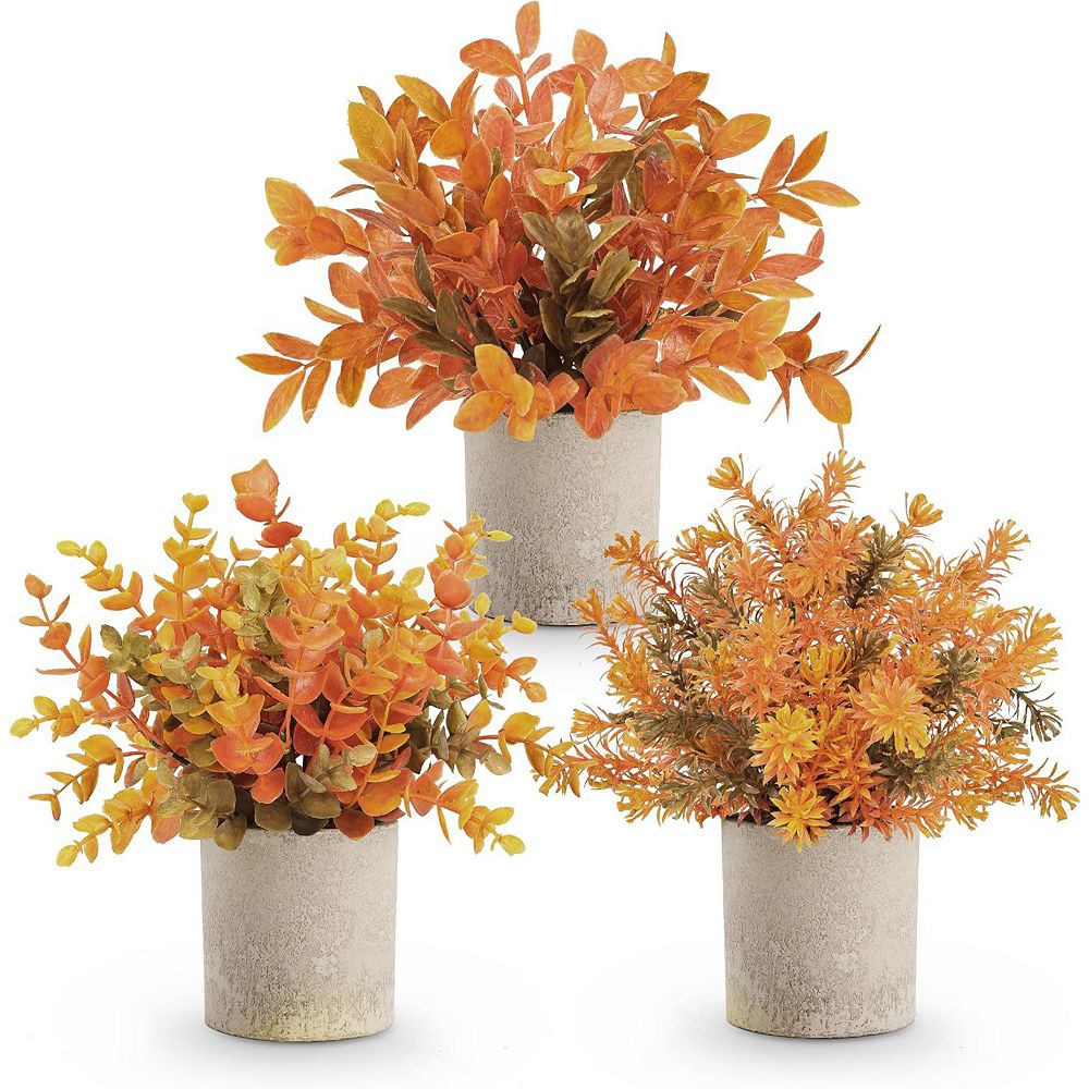 3 Pack Fall Mini Potted Fake Plants Artificial Plastic Eucalyptus ...