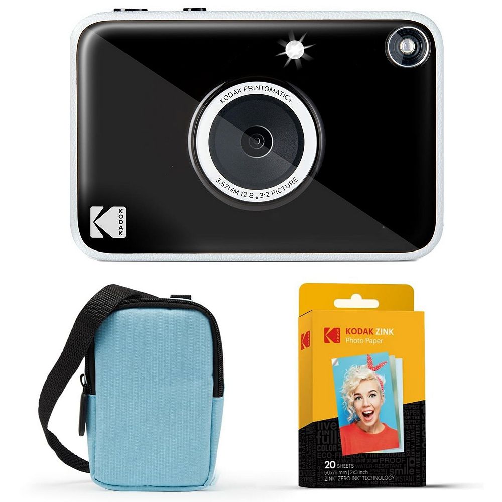 KODAK Printomatic+ Instant Camera Bundle with Blue Case & 20-Pack Zink ...