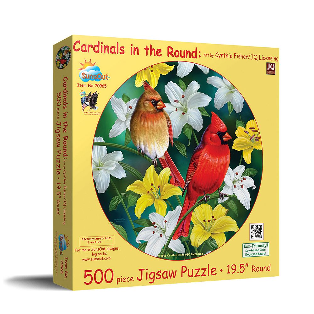 Cardinals in the Round 500 piece Round Jigsaw Puzzle
