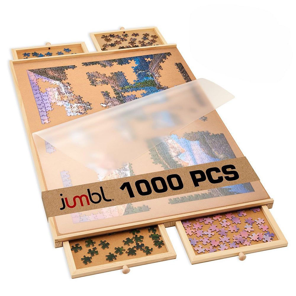 Jumbl 1000-Piece Puzzle Board with Drawers, Lazy Susan & Cover ...