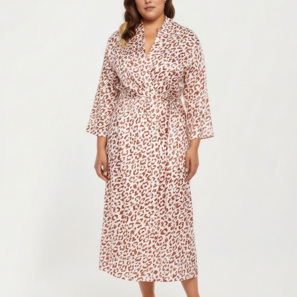 Women' s Satin Leopard Print Robe with Waist Tie Soft Silky Fabric Wide ...