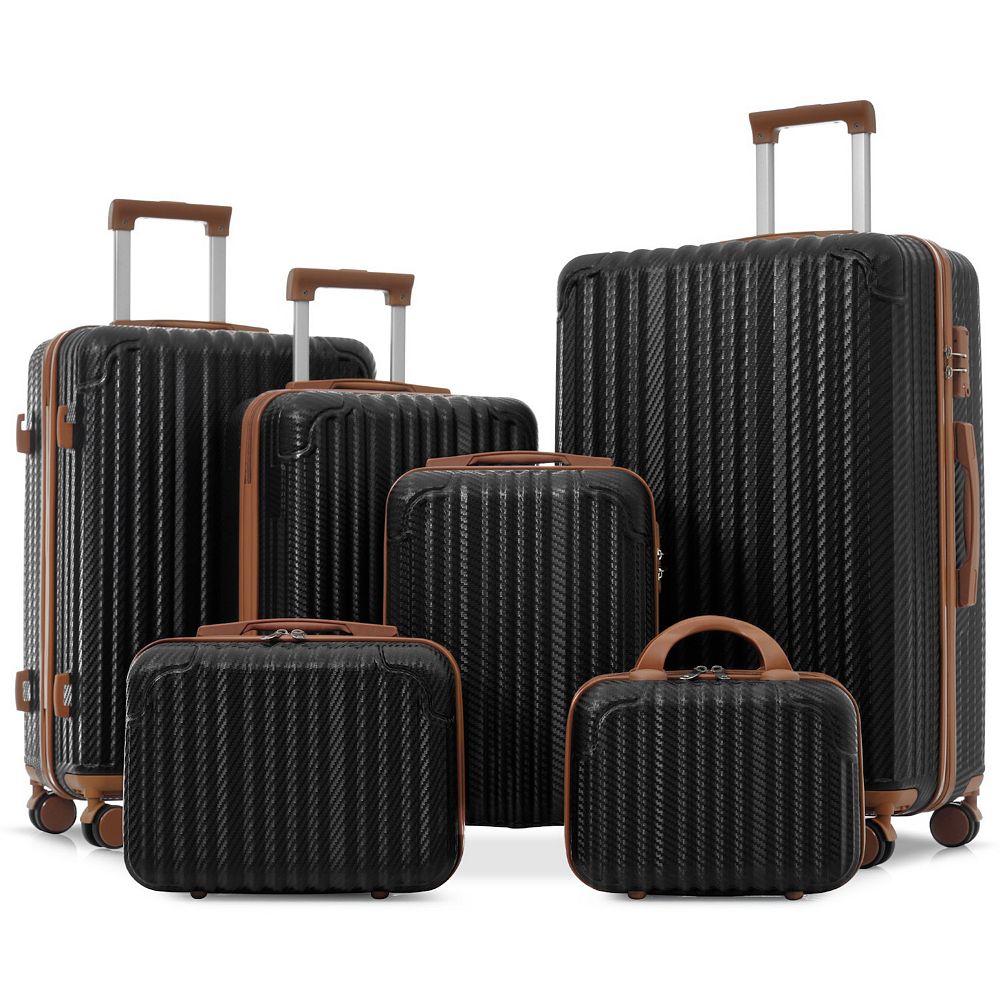 Hardside 6-Piece Carry-On Luggage Set ABS Suitcase with Spinner Wheels
