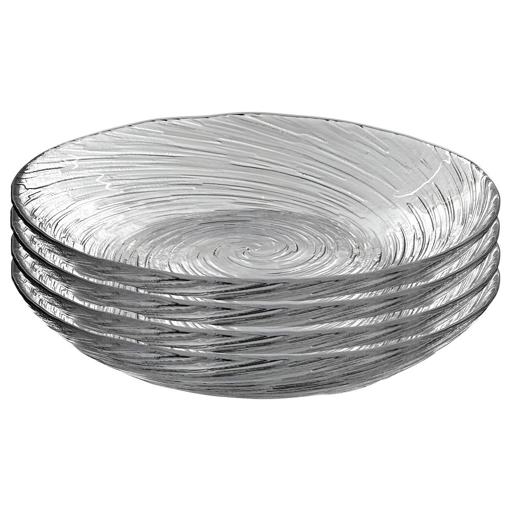 8-Inch Clear Glass Soup and Salad Plate Set of 4 with Textured Vortex ...