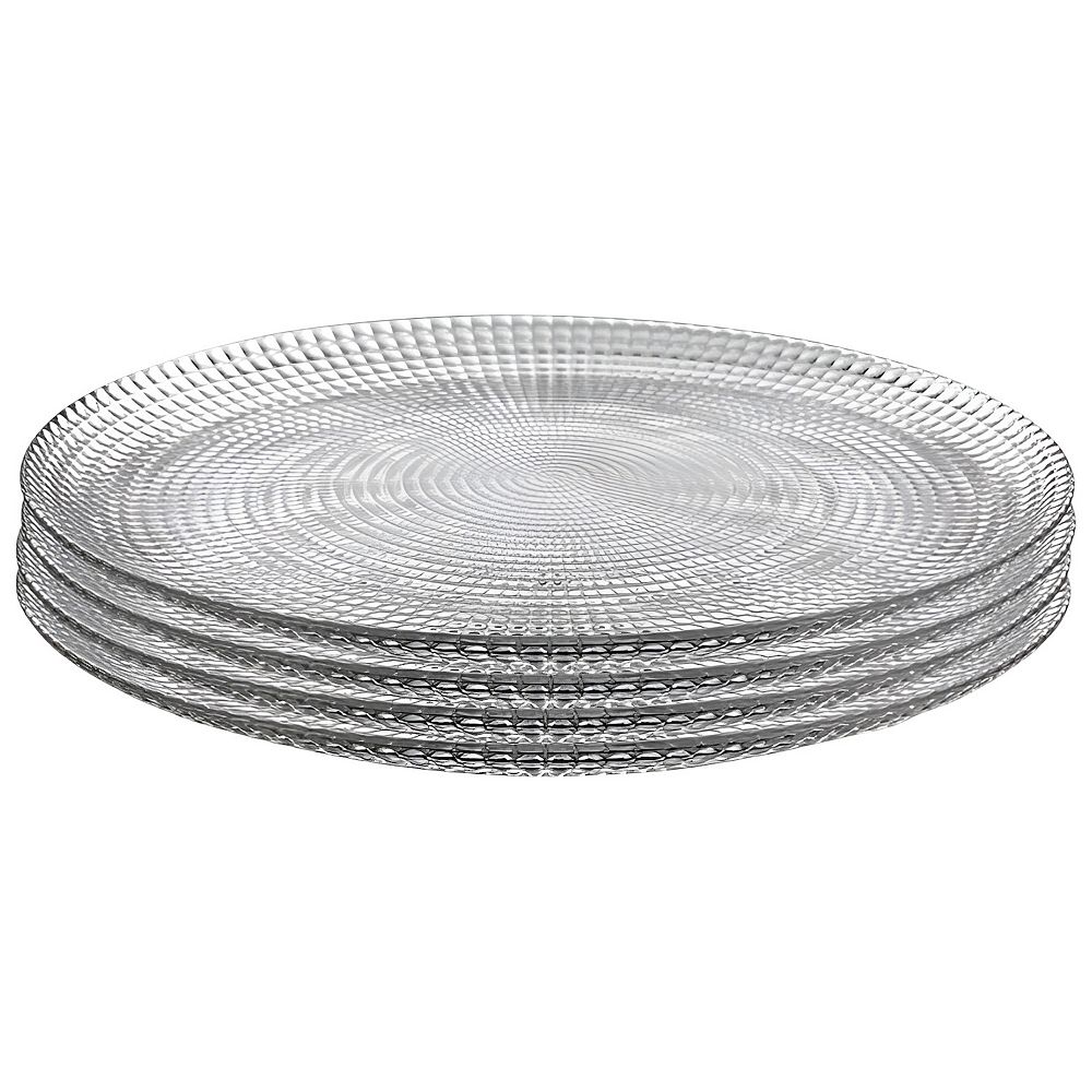 Clear Glass Dinner Plate Set of 4, 10.75-Inch Round Swirl Design with ...
