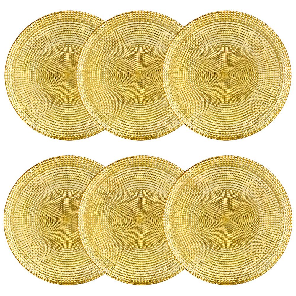 Gilded Glass Dinner Plate Set in Gold, 10.75-Inch Serving Plates, Set of 6