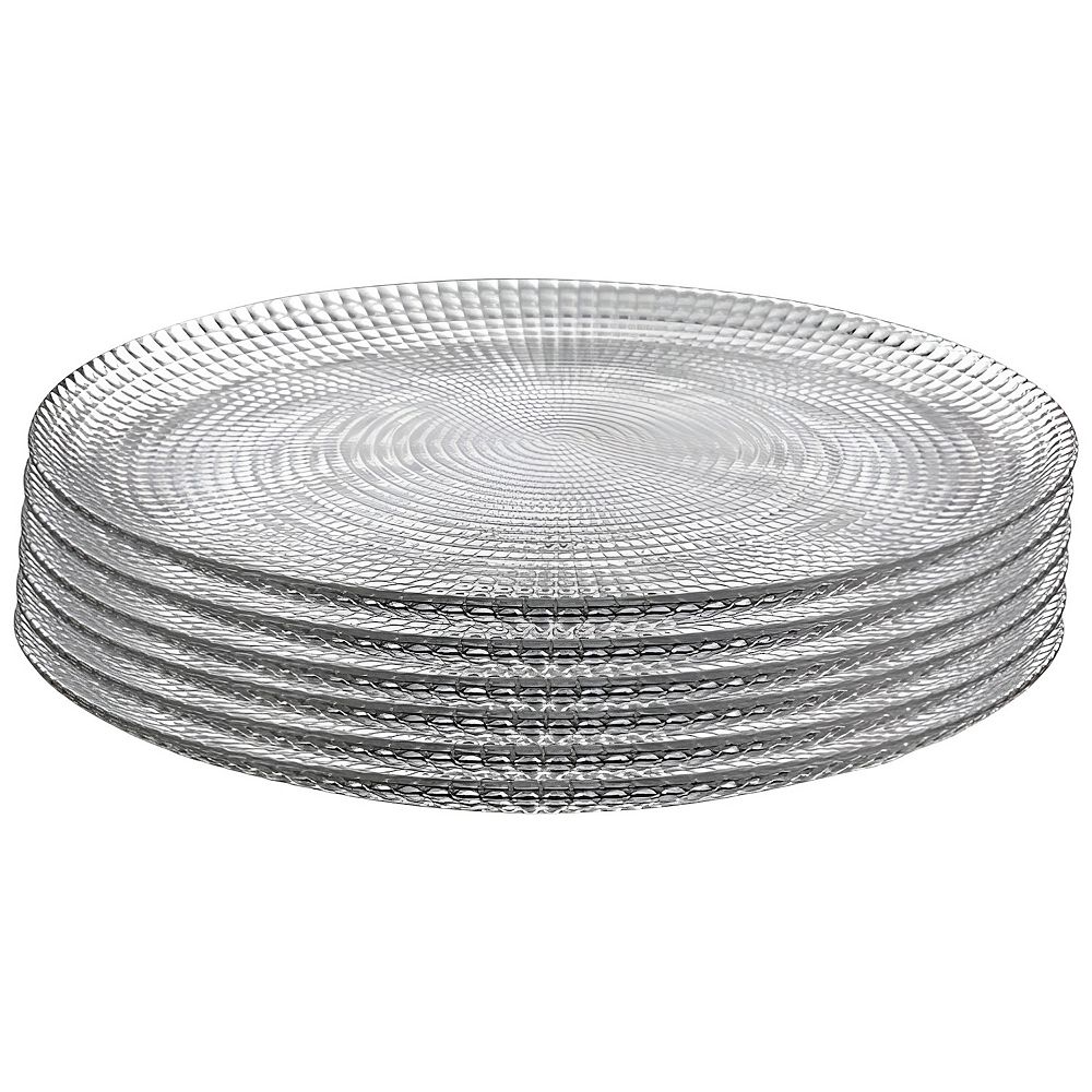 Clear Glass Dinner Plate Set of 6, 10.75-Inch Round Swirl Design with ...