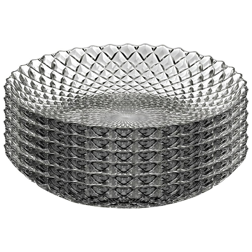 Set of 6 Clear Glass Soup Plates with Diamond Peacock-Inspired Pattern ...