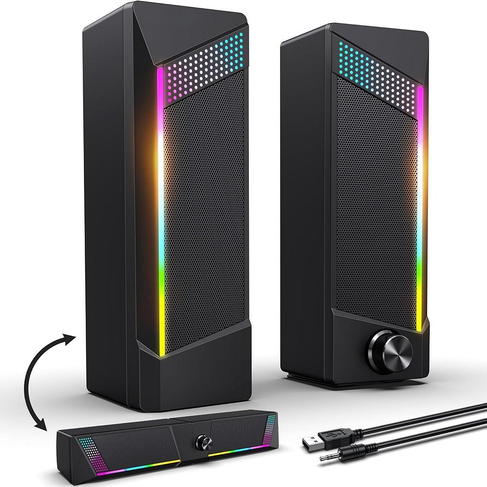 2 in 1 PC Speakers: Hi-Fi Stereo, Touch Light, USB & 3.5mm, Plug & Play ...