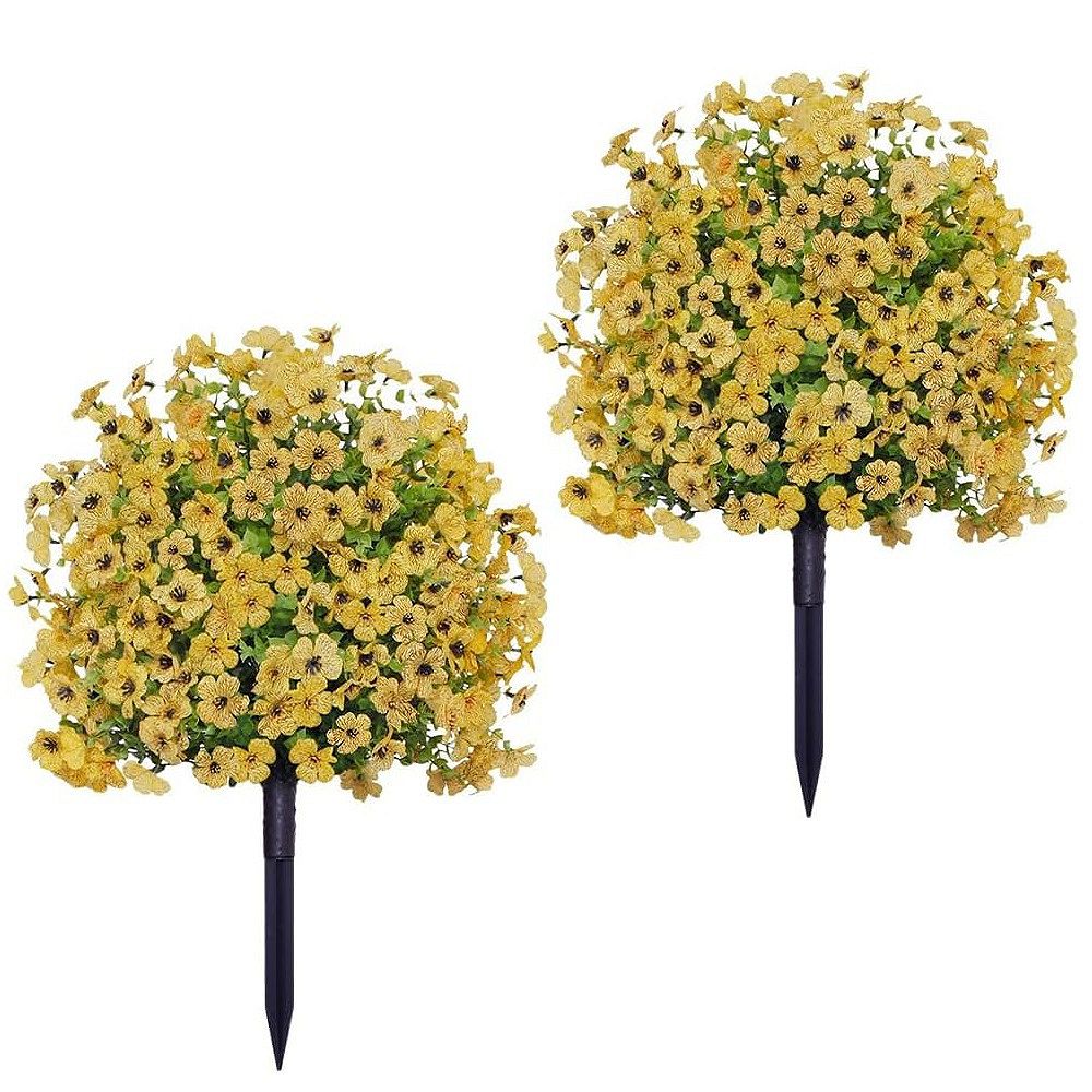 2-Pack Artificial Bushes with Ground Spike, UV Resistant for Outdoor ...