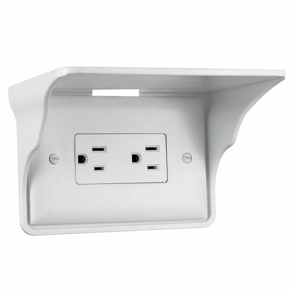 Wall Outlet Shelf Hides Cords with Horizontal Cable Channel