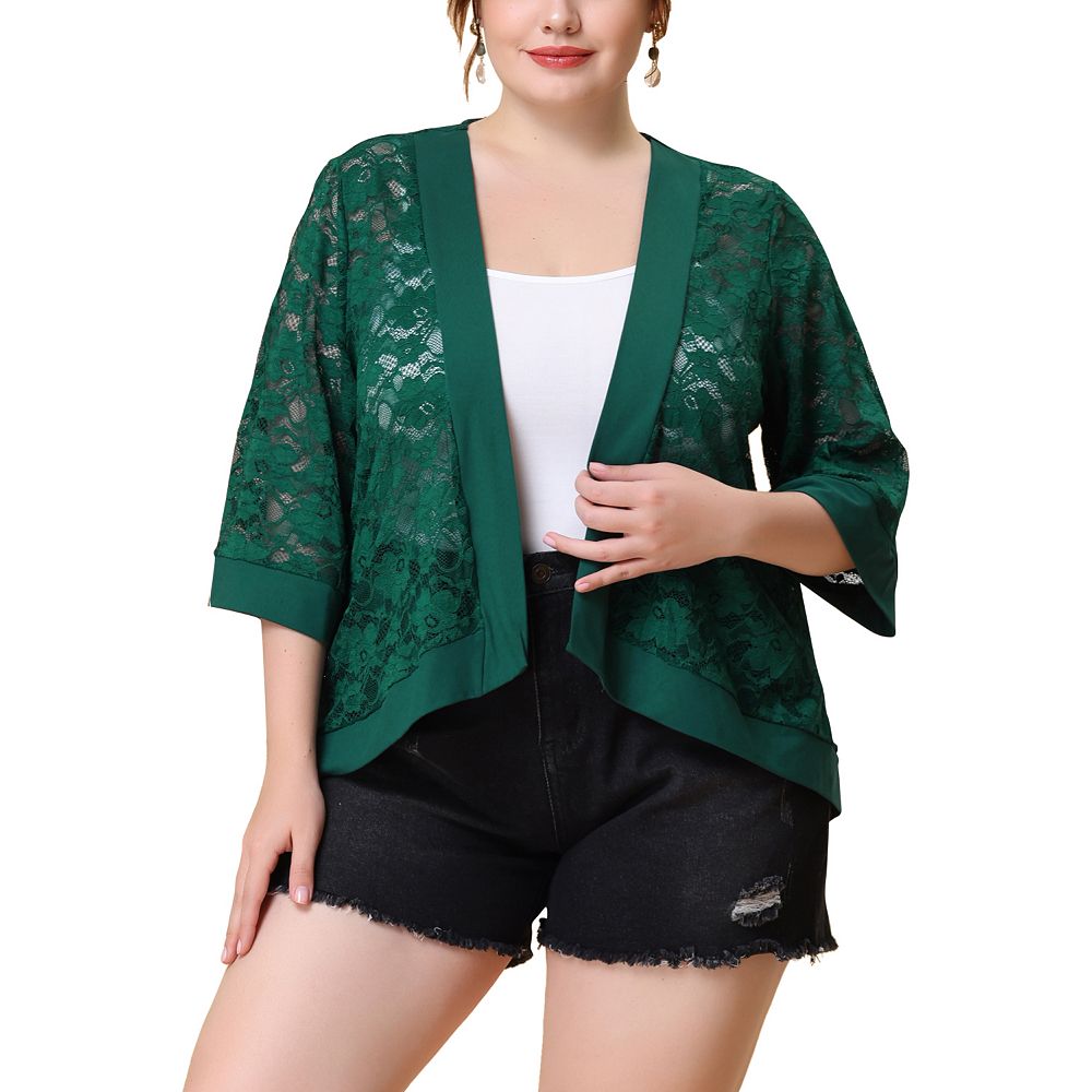 Women's Plus Size Shrug Bolero Summer Lace Panel Sheer Loose Cardigans
