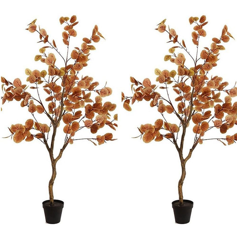 2-Pack Artificial Eucalyptus Fall Trees in Pot for Porch, Home & Office ...