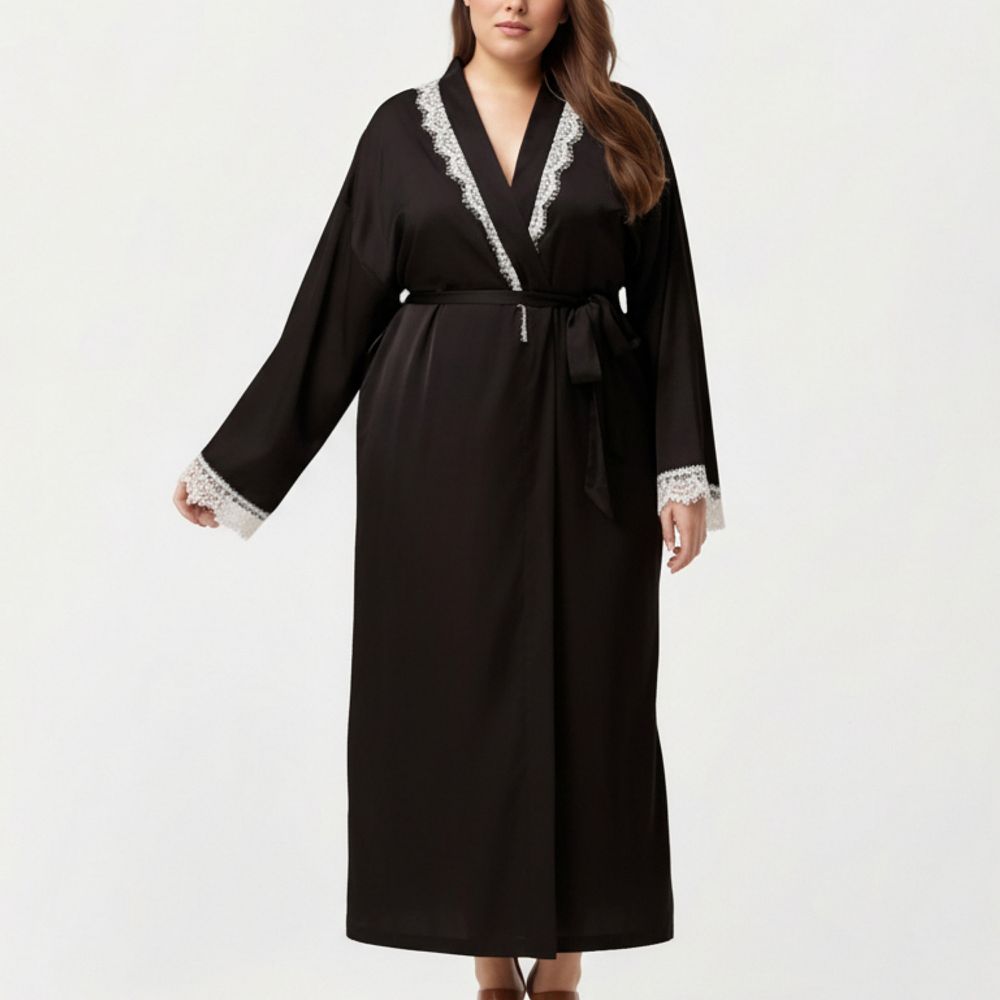 Women's Plus Size Long Robe with Cuffs Featuring Soft Flowing Fabric ...