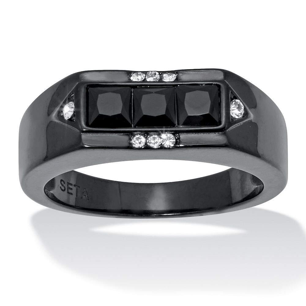 PalmBeach Jewelry Men's Black Glass with Crystal Ring