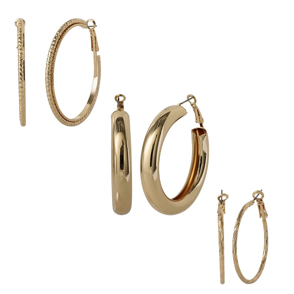 JS Jessica Simpson 3-Piece Textured Hoop Earring Set
