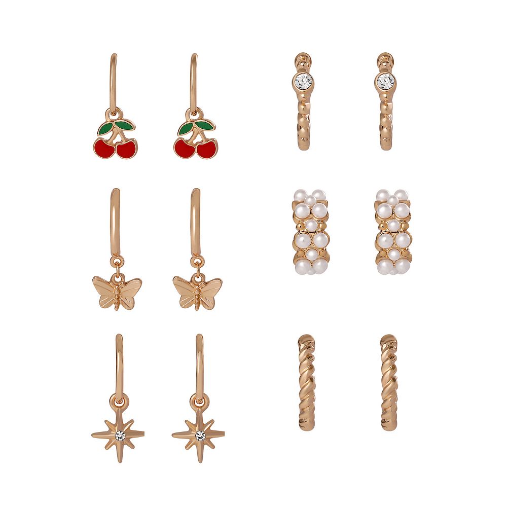 JS Jessica Simpson Gold-Tone Pave & Charm Huggie Hoop Earring Set, 6 Pairs