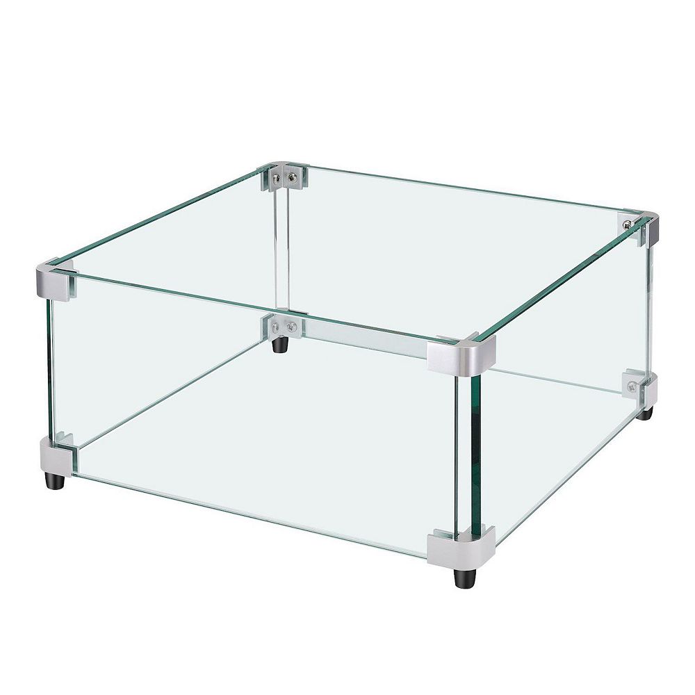 19" Square Tempered Glass Fire Pit Wind Guard for Outdoor Gas Fire Pits