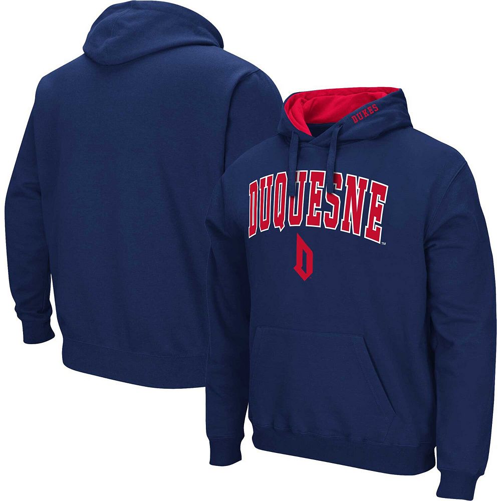 Men's Colosseum Navy Duquesne Dukes Arch & Logo 3.0 Pullover Hoodie