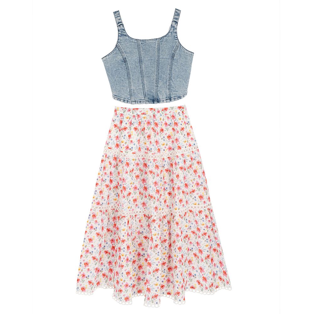 Girls 7-12 Tween Diva 2-Pc. Stretch Denim Faux Corset Top & Floral ...