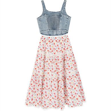 Girls 7-12 Tween Diva 2-Pc. Stretch Denim Faux Corset Top & Floral ...