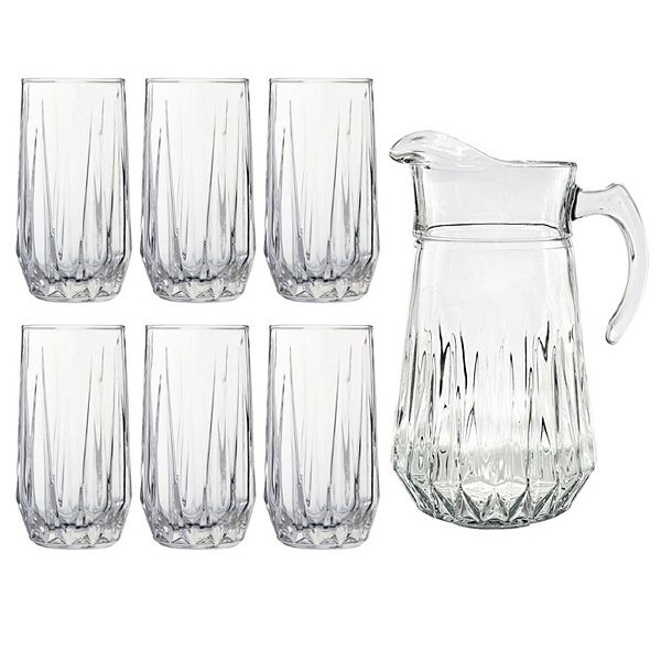 Glass Pitcher and Tumbler Set, 75 oz Pitcher with Six 14 oz Diamond-Cut ...