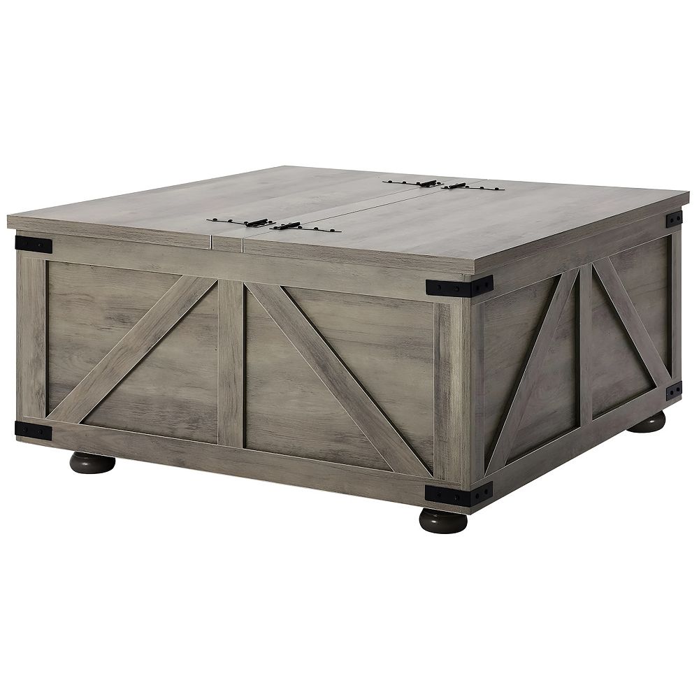 Farmhouse Coffee Table with Dual Flip-Top Panels and Storage Base
