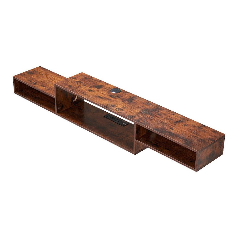 Modern Wall-Mounted Floating TV Shelf with USB/AC Power and Cable ...