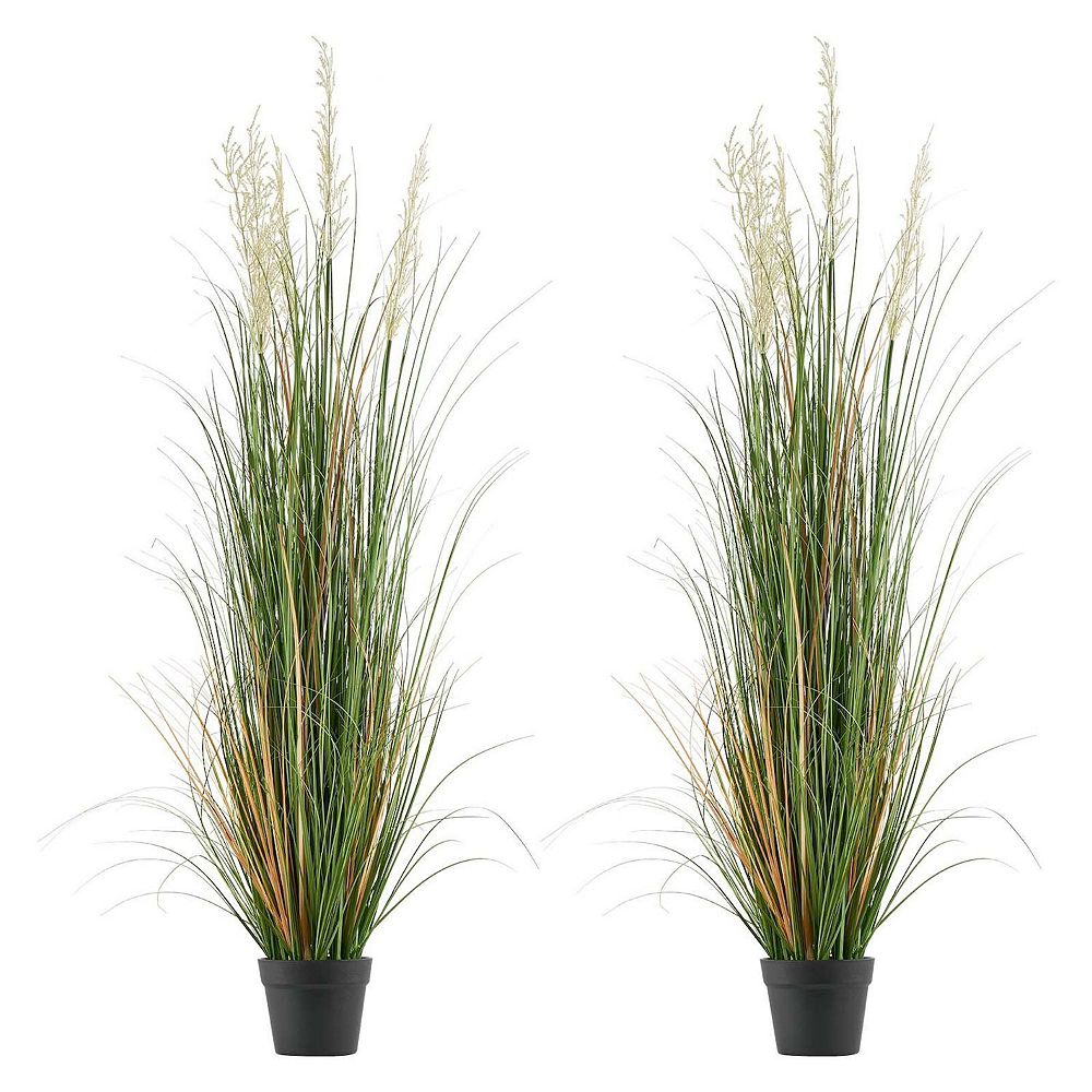 Artificial Reed Grass Plants Set of 2 with Pots, Tall Blades and 5 Reed ...
