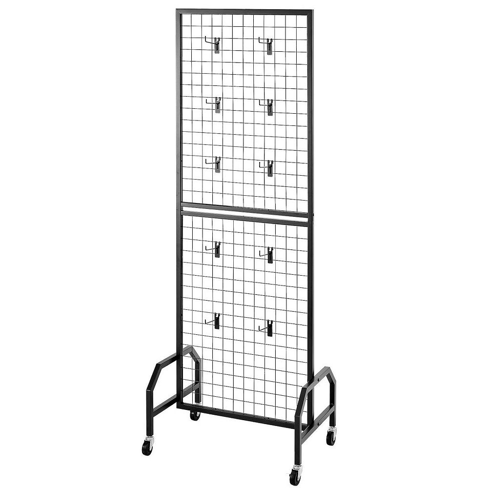 Mobile Wire Grid Wall Panel with 2 Display Grids and Locking Casters ...
