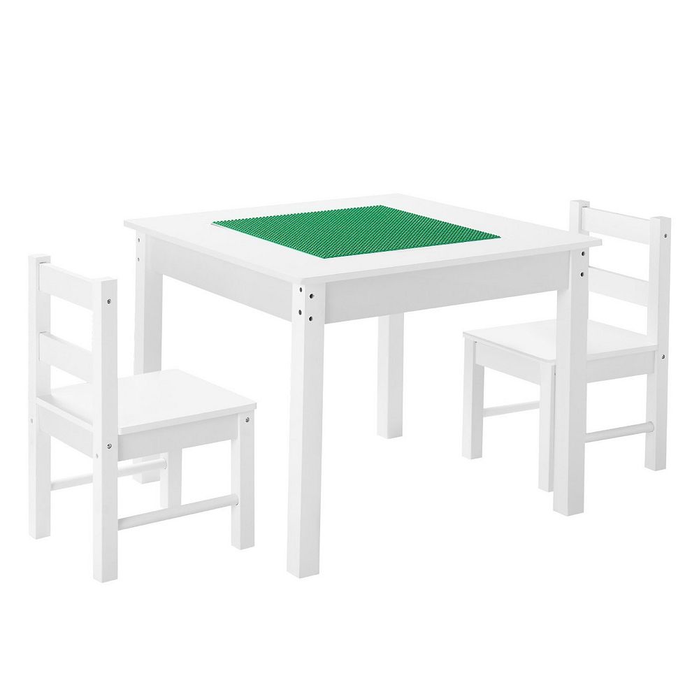 Kids Activity Table & 2 Chairs Set White with Double-Sided Block Top ...