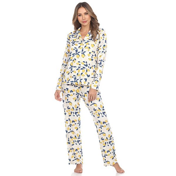 Women's Lemon Print Button Front Pajama Set