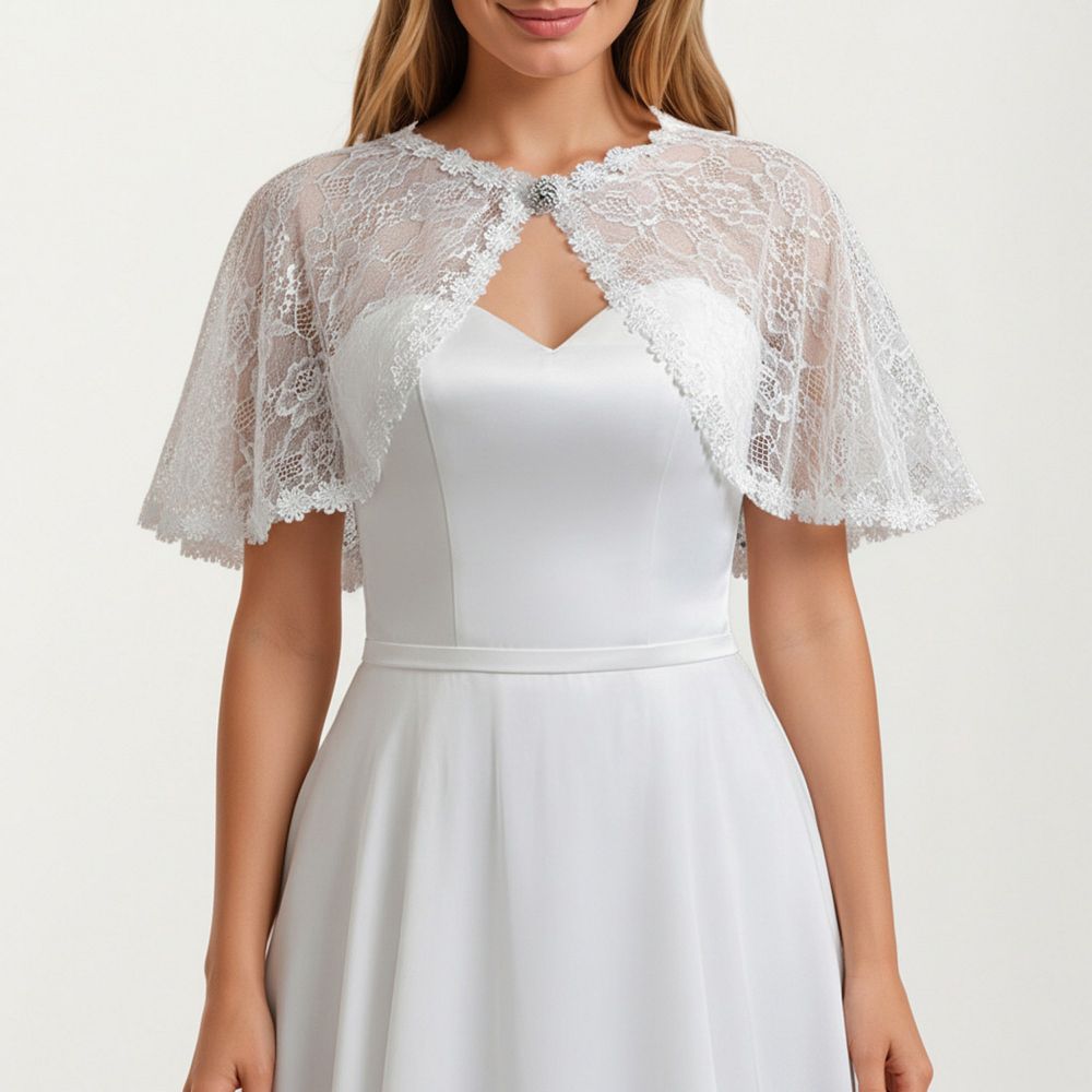 Women's Floral Capelet with Scalloped Edges Sheer Draped Overlay and ...
