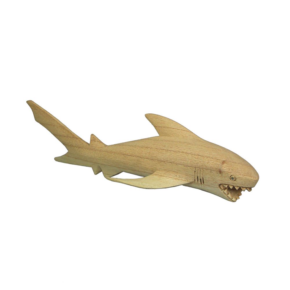12" Hand Carved Great White Shark Wooden Sculpture Nautical Ocean Decor