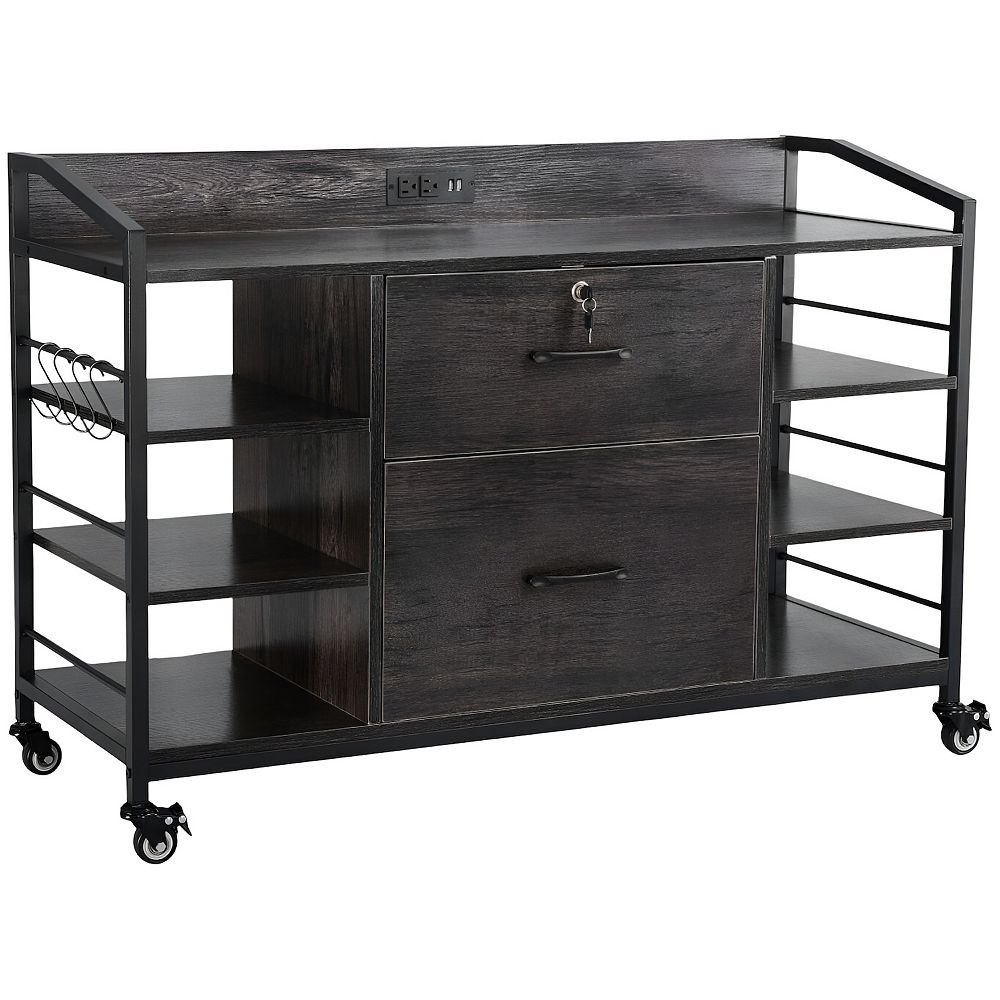 Office File Cabinet on Wheels with Power Strip, USB Ports, and Storage ...