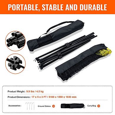 Adjustable 17 ft Badminton Net Set with Ground Stakes and Carry Bag