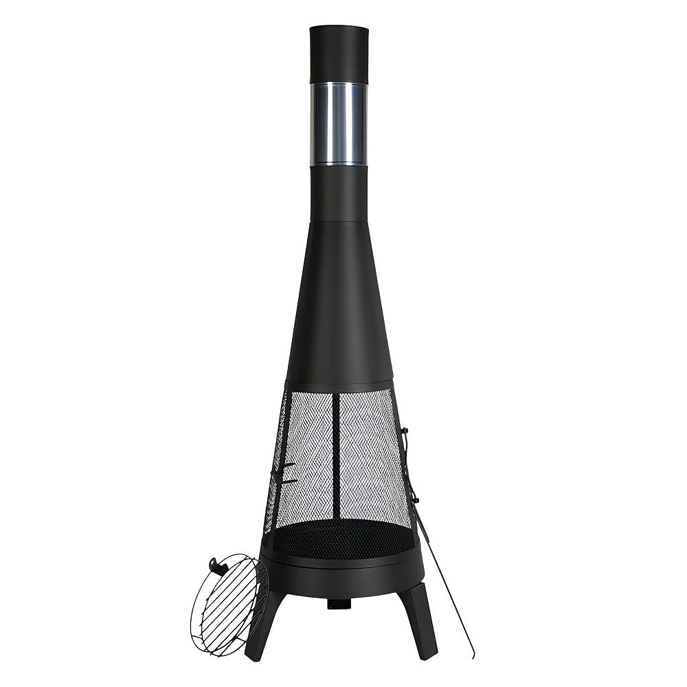 Iron Outdoor Chiminea with Grill Tall Chimney Design for Cooking and ...