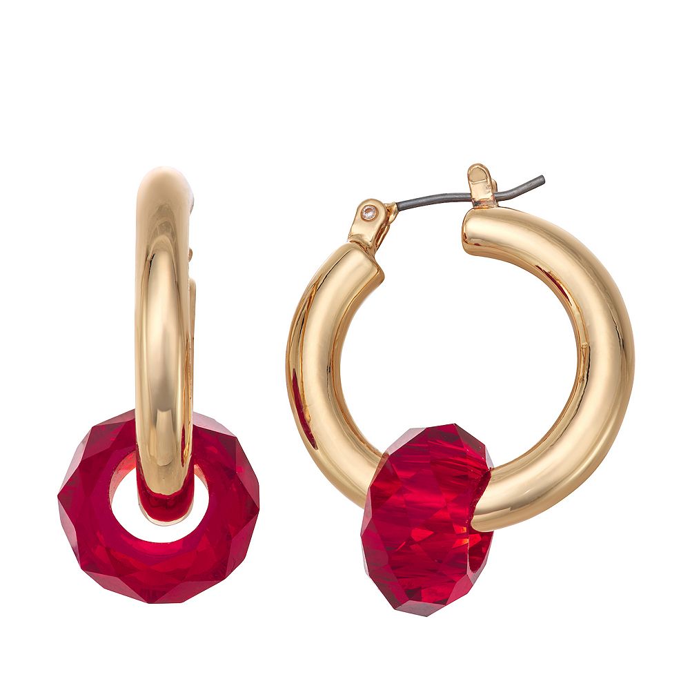 Nine West Gold Tone Beaded 24 mm Tube Hoop Earrings