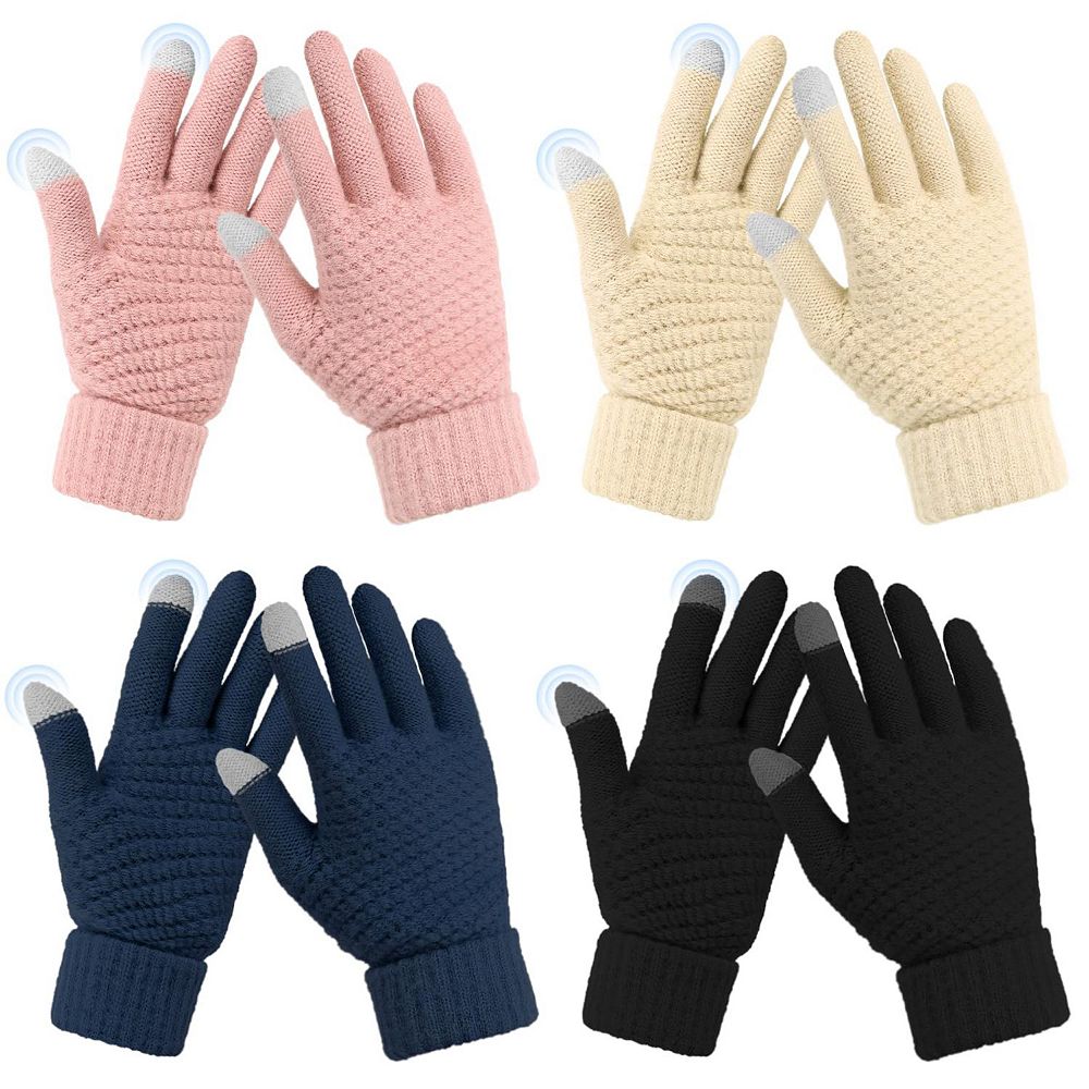 4 Pairs Women's Touchscreen Winter Mittens - Lightweight, Stylish ...