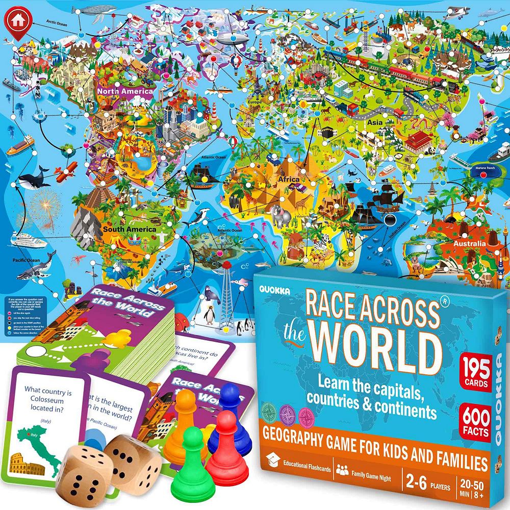 QUOKKA Learning Board Game Geography & World Facts, 100 Cards, 1-10 ...