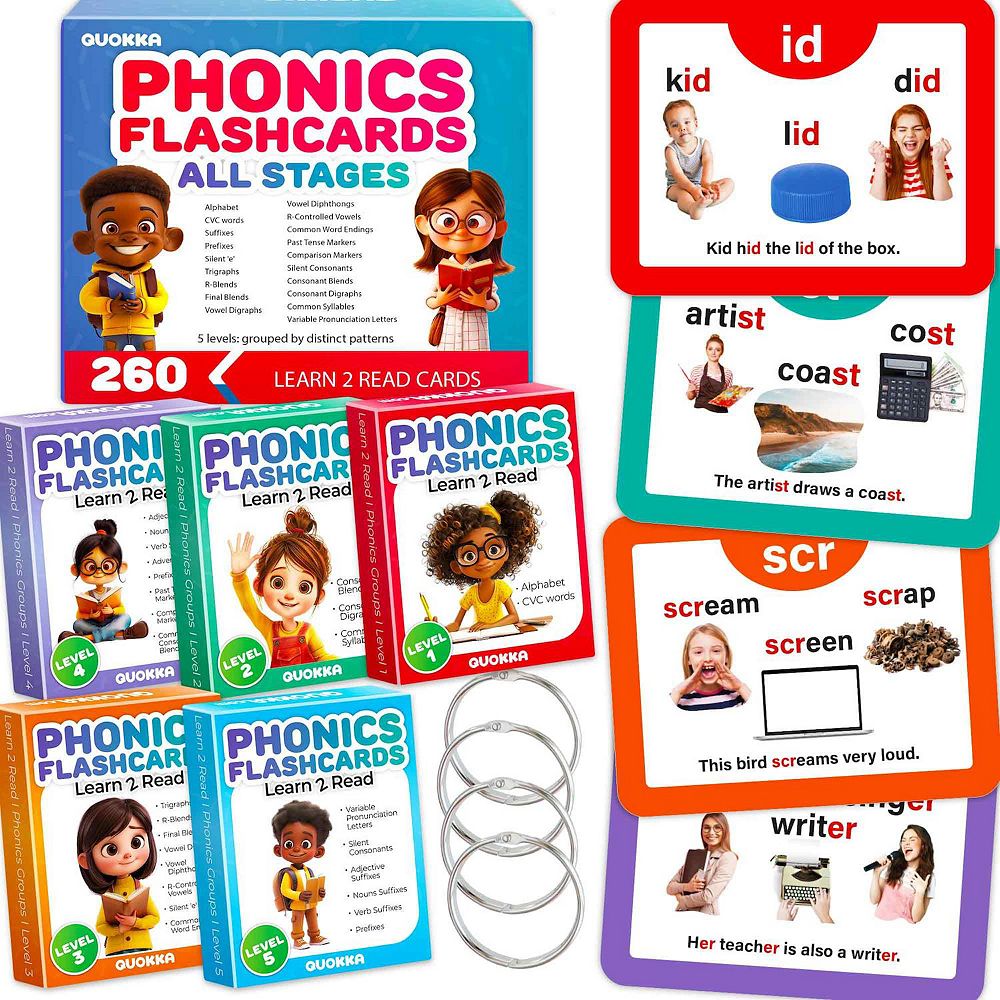 QUOKKA 260 Flash Cards 20 Phonic Stages for Kids Ages 4-8 Years Learn ...