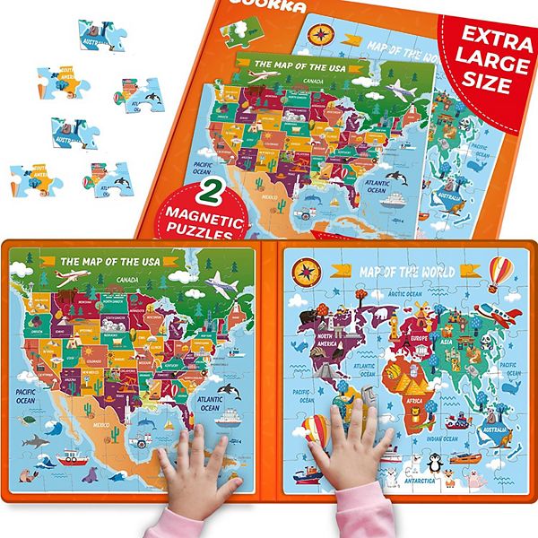 QUOKKA Set of 2 Magnetic Puzzles 48 States & World Maps for Kids 4-6 ...