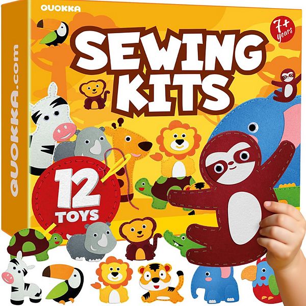 QUOKKA Crafts DIY Beginner Needle & Thread Kit - 12 Safari Animals ...
