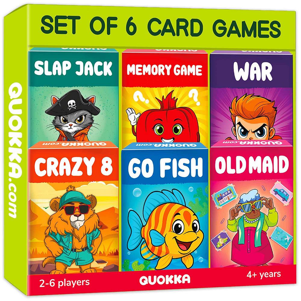 QUOKKA Set 6 Card Games Crazy 8, Go Fish, Old Maid, War, Slap Jack ...