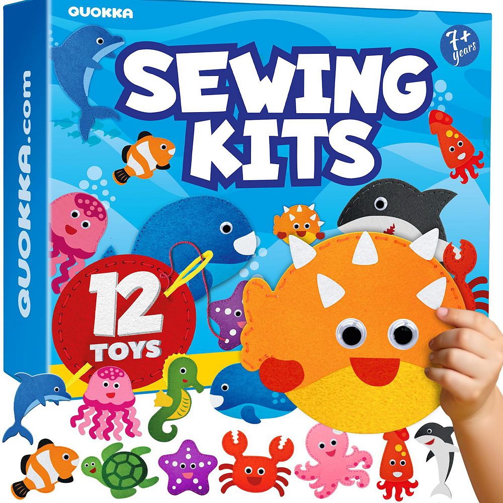 QUOKKA Crafts DIY Beginner Needle & Thread Kit - 12 Sea Animals Sewing ...